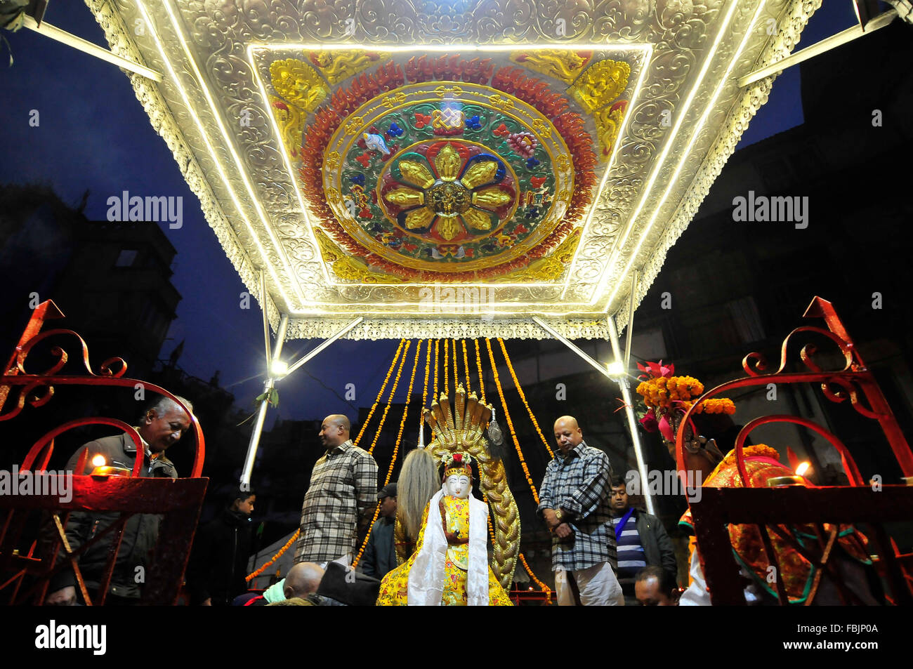 Kathmandu, Nepal. 17th Jan, 2016. Nepalese Priests perform ritual ...