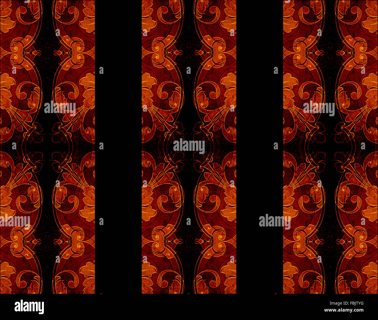 Striped ornate decorated pattern background in vivid and saturated red ...