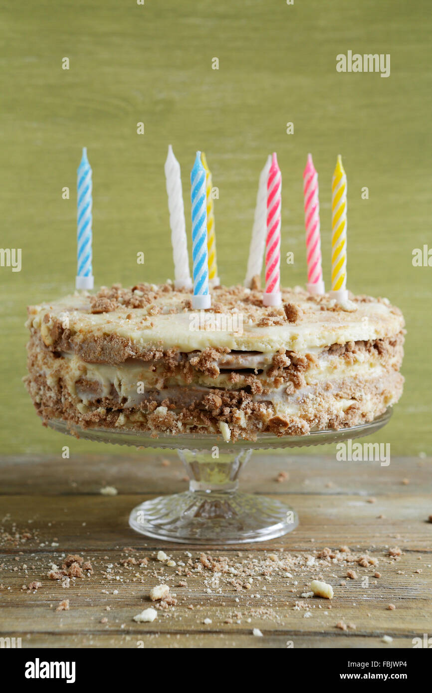 White Chocolate Frosted Happy Birthday Cake Candles High Resolution ...