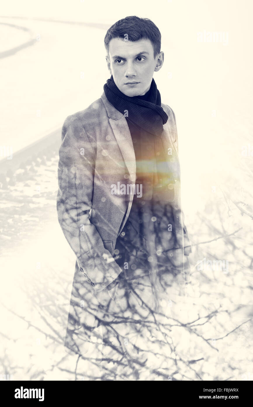 Portrait of a serious man. Double exposure Stock Photo - Alamy