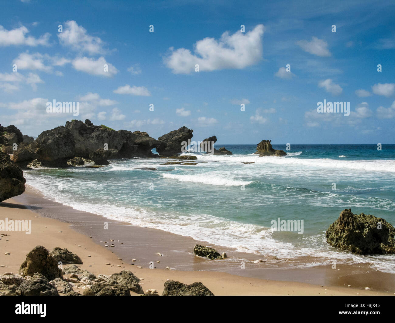 Rock formations on Bathsheba beach on the east coast of Barbados Stock ...