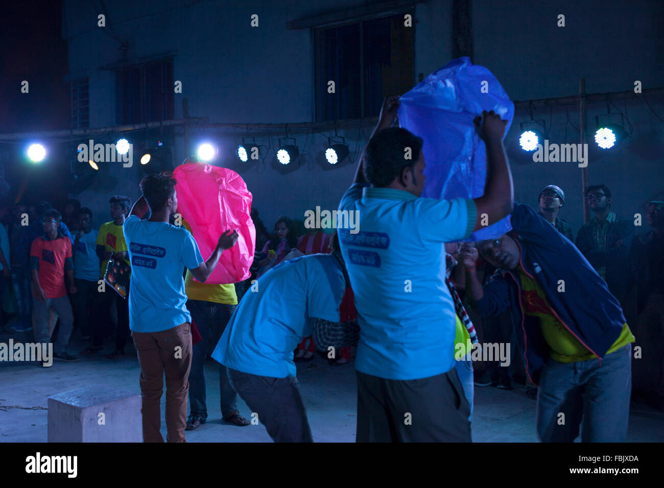 DHAKA, BANGLADESH 14th January 2016: People of Old Dhaka flying fanush ...