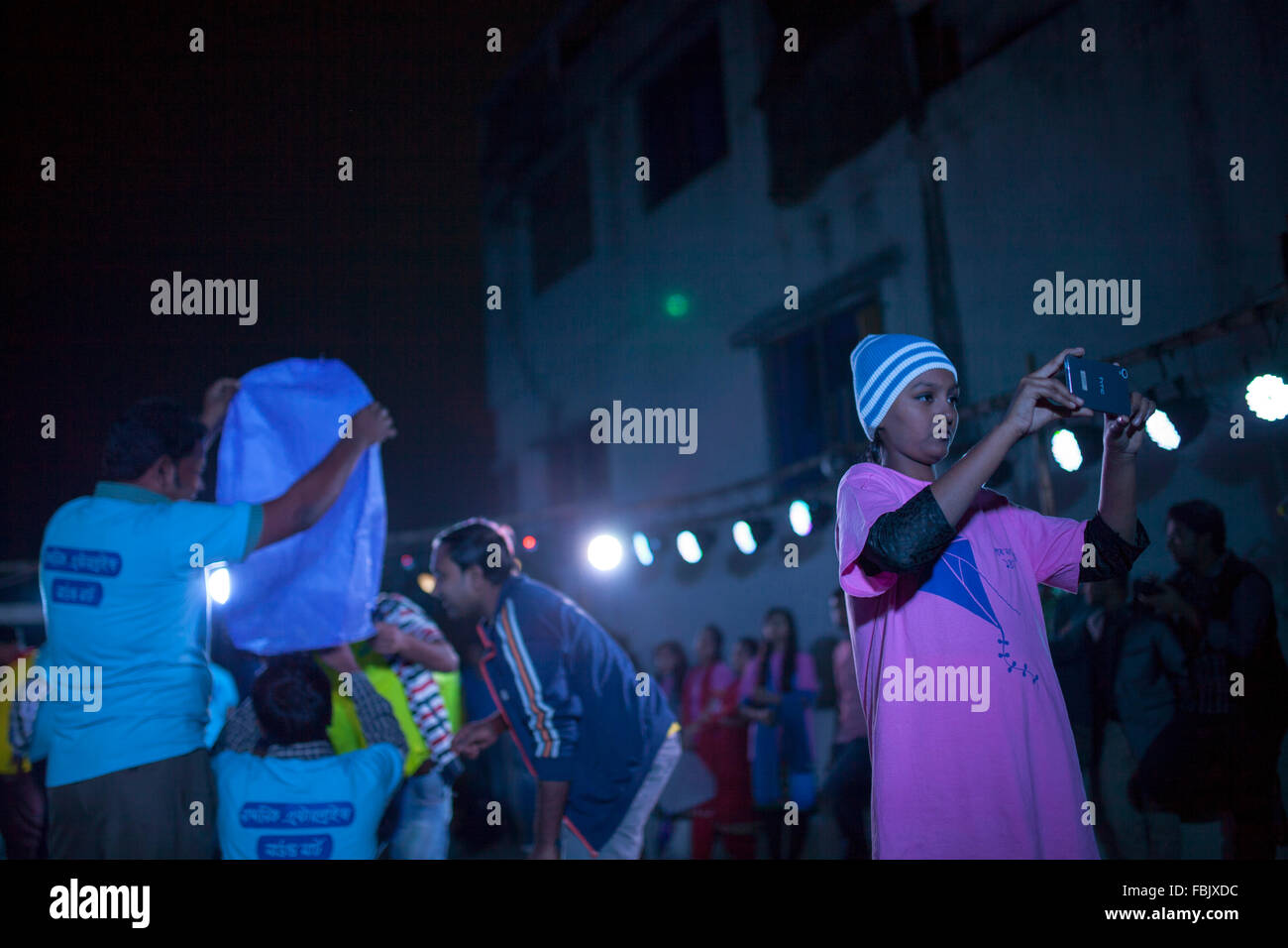 DHAKA, BANGLADESH 14th January 2016: People of Old Dhaka flying fanush ...