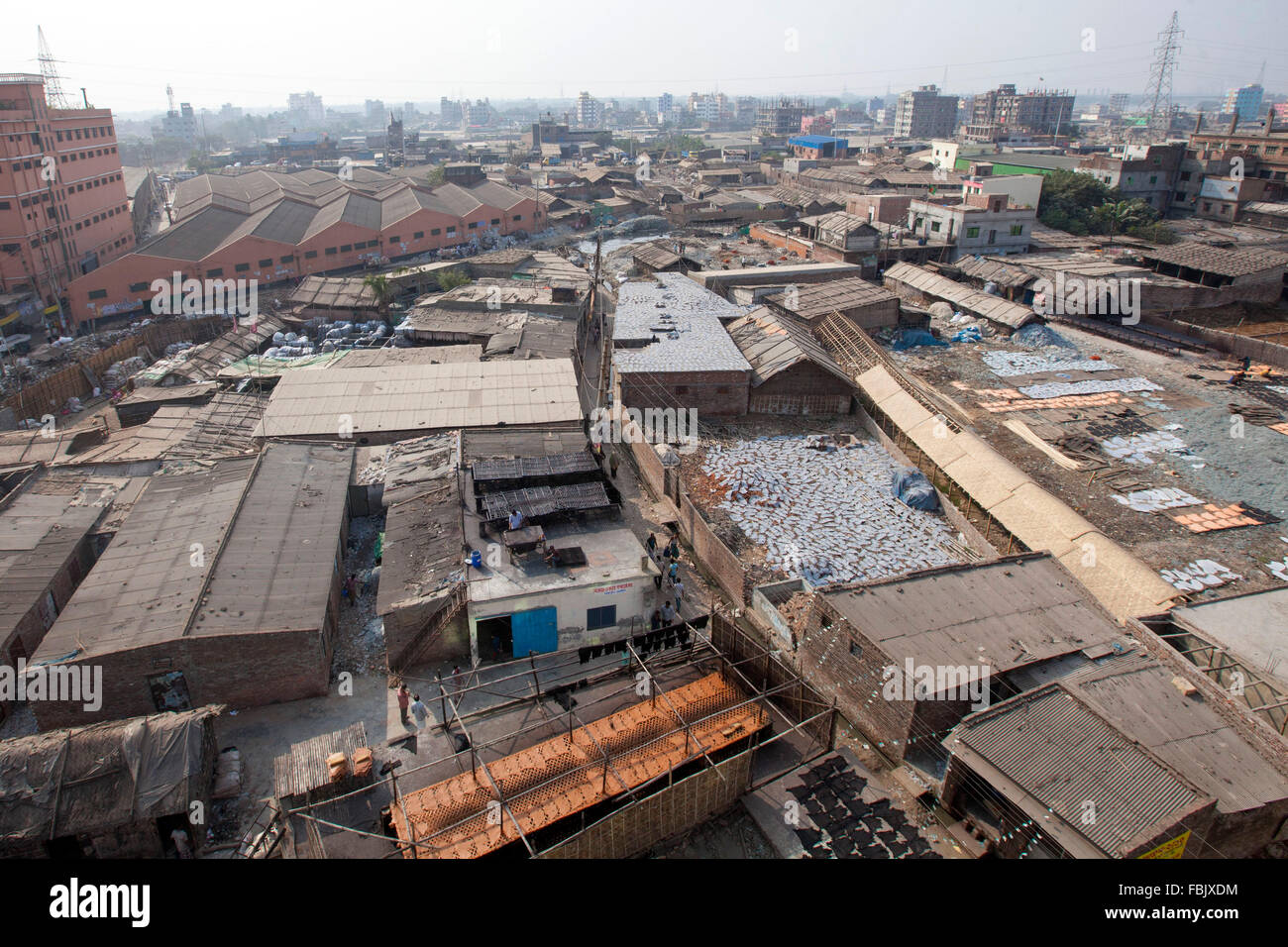 DHAKA, BANGLADESH 11th January 2016: Areal shot of Hazaribagh Tannery ...