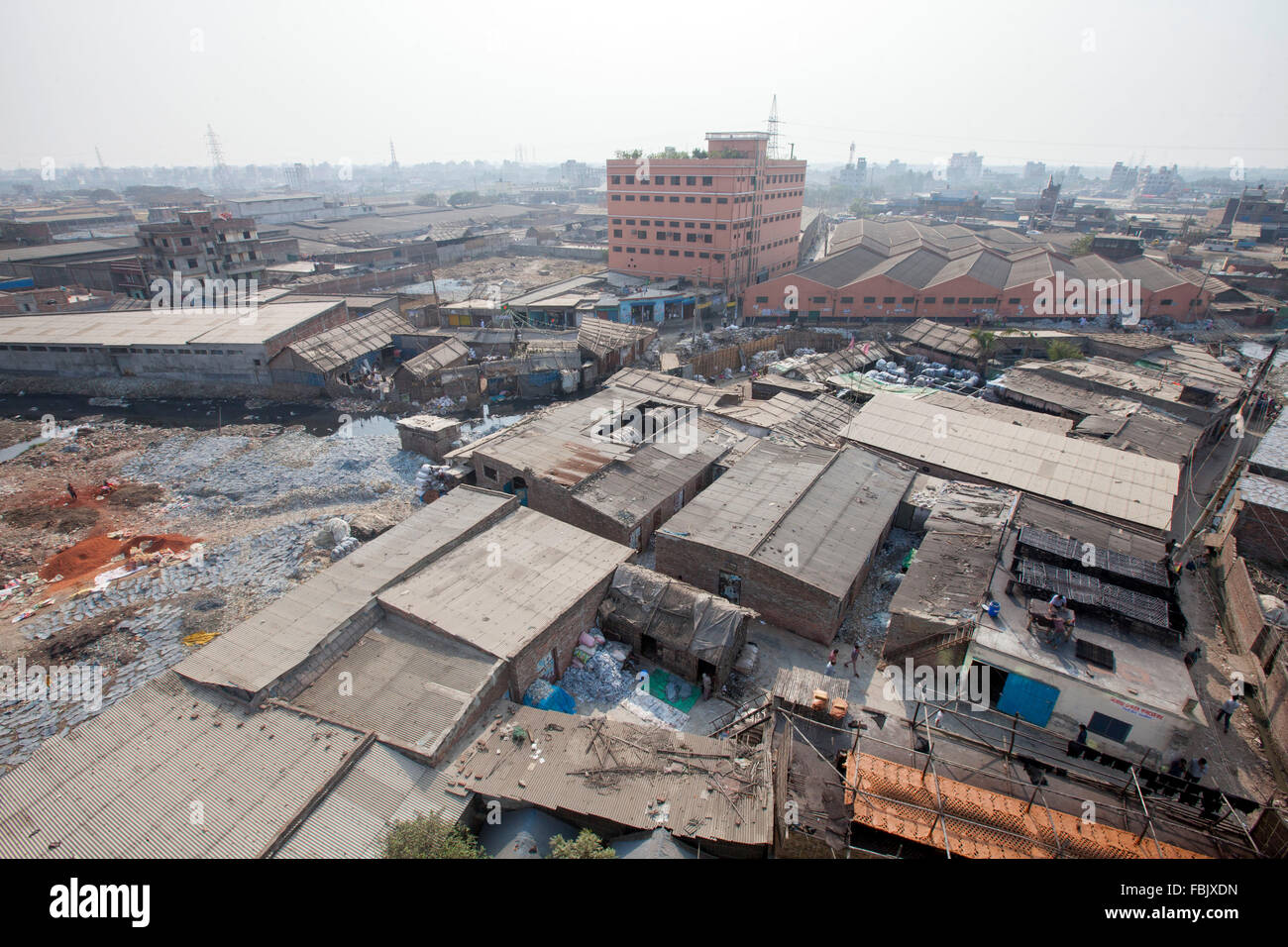 DHAKA, BANGLADESH 11th January 2016: Areal shot of Hazaribagh Tannery ...