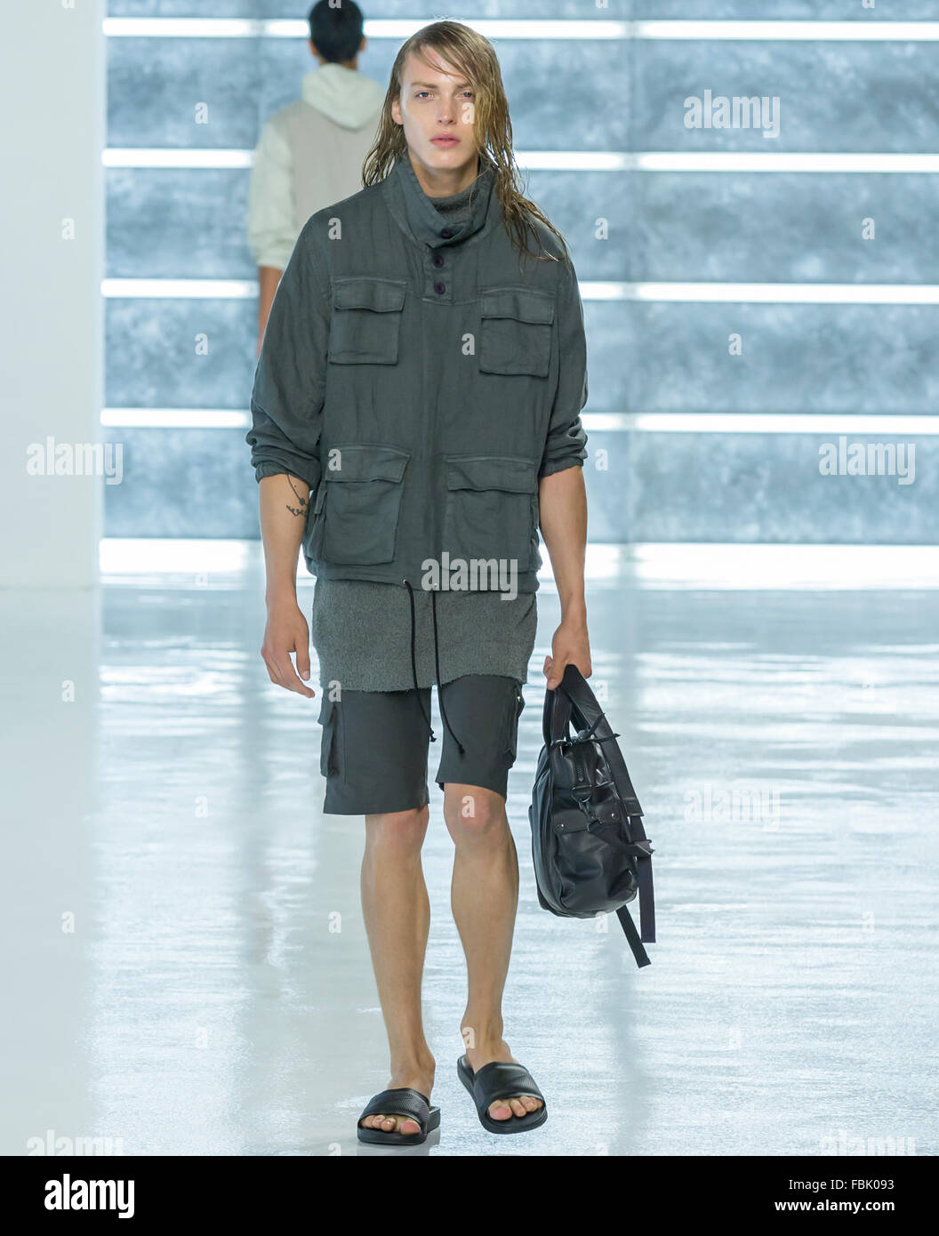 NEW YORK, NY - JULY 15, 2015: Erik Andersson walks the runway during ...