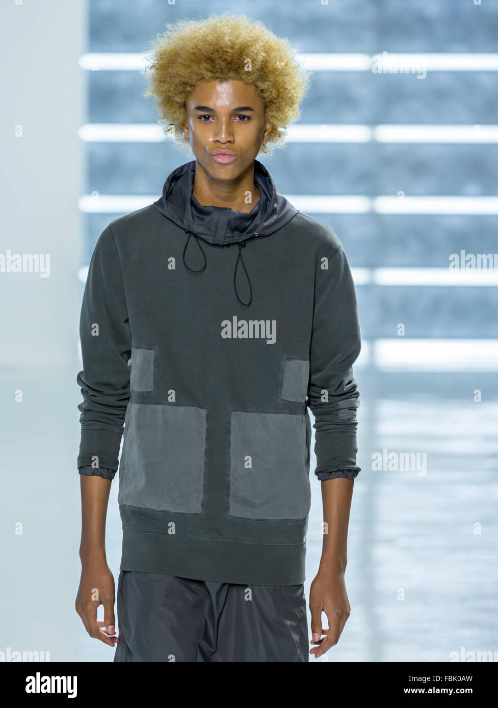 NEW YORK, NY - JULY 15, 2015: Michael Lockley walks the runway during ...
