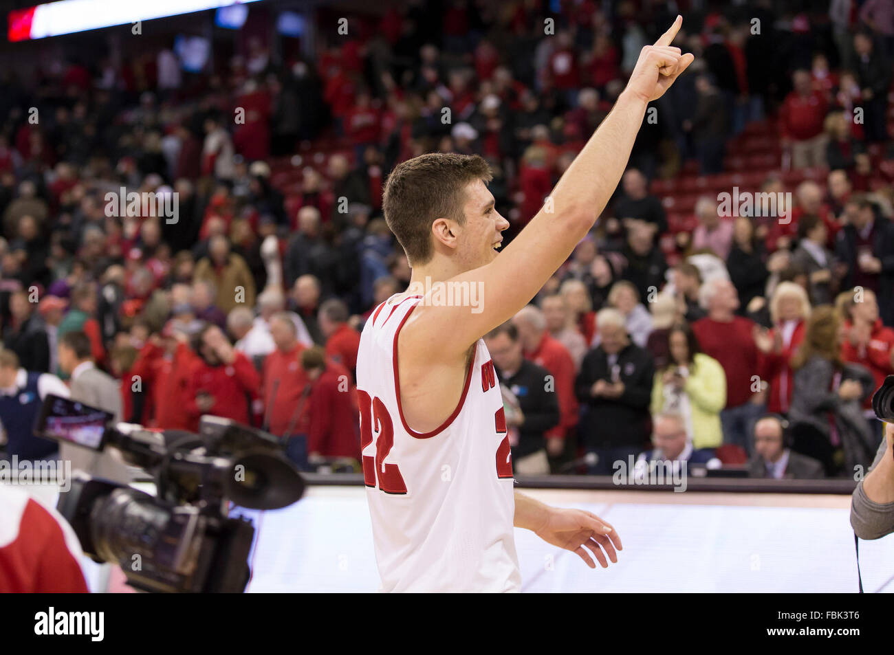 Madison, WI, USA. 17th Jan, 2016. Wisconsin Badgers forward Ethan Happ ...
