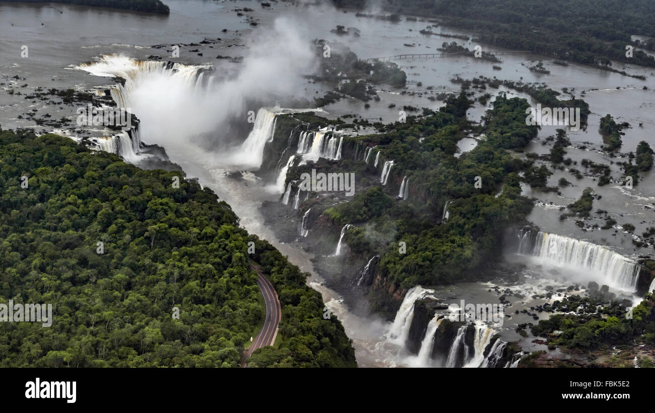 Aerial view of upper and lower falls looking towards the Devil's throat ...
