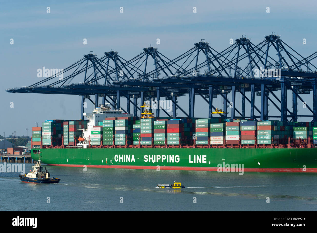 China shipping line freighter at Felixstowe Port in England, UK Stock ...