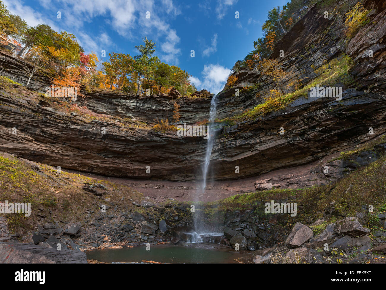 A sunny Autumn afternoon at Kaaterskill Falls Catskills Mountains of ...