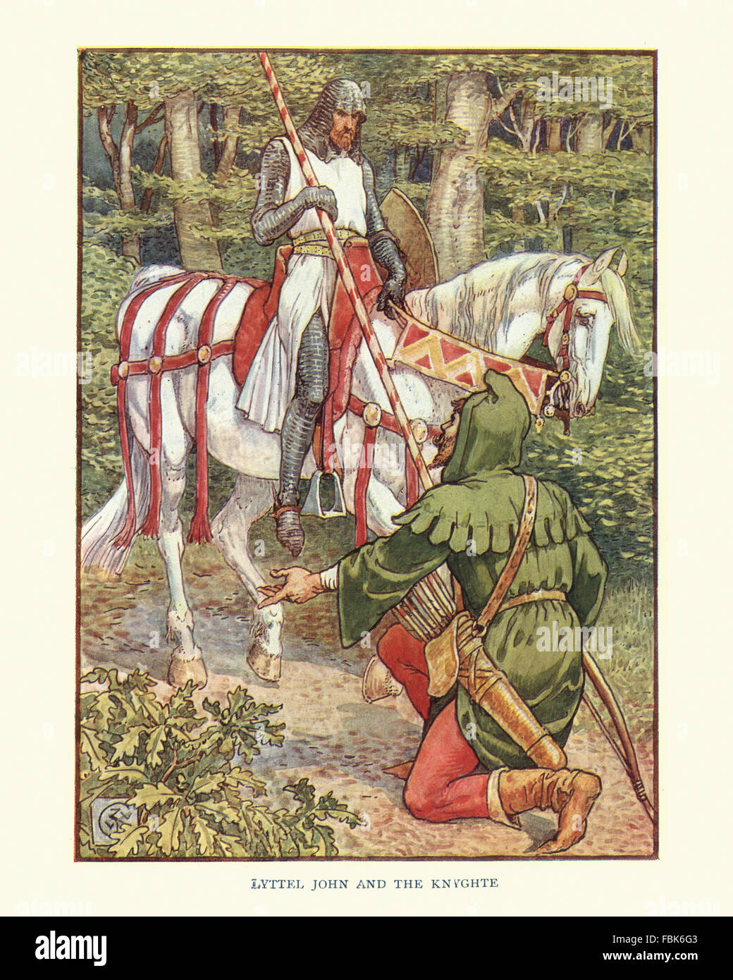 Illustration from the story of Robin Hood. Little John and the Knight ...