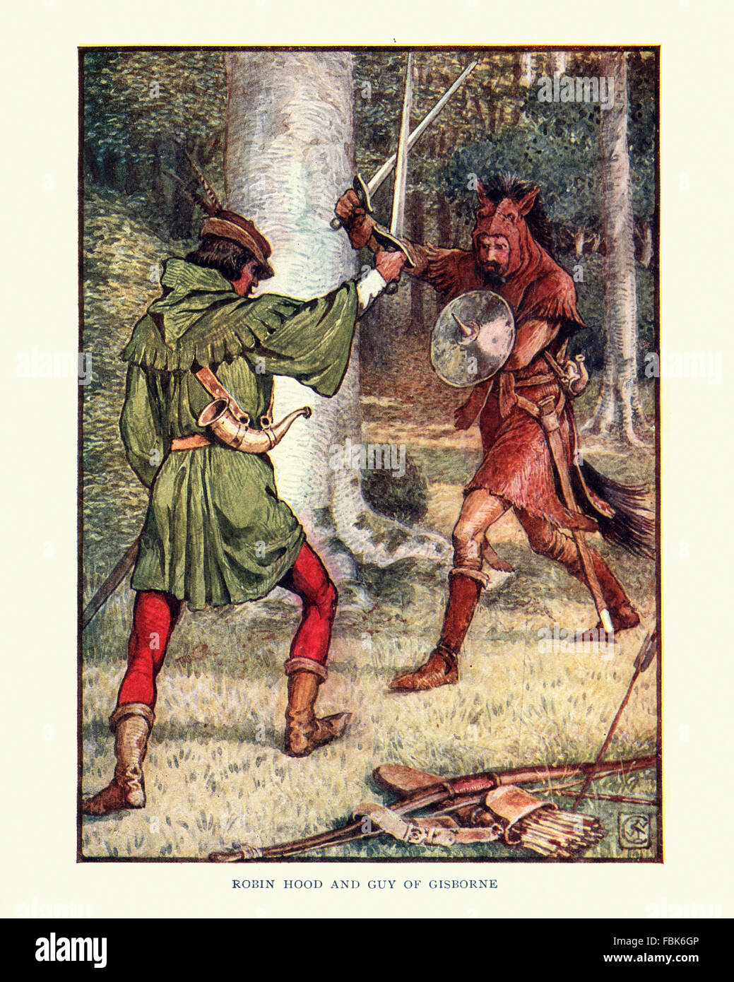 Illustration from the story of Robin Hood. Robin Hood fighting Guy of ... Illustration from the story of Robin Hood. Robin Hood fighting Guy of ...