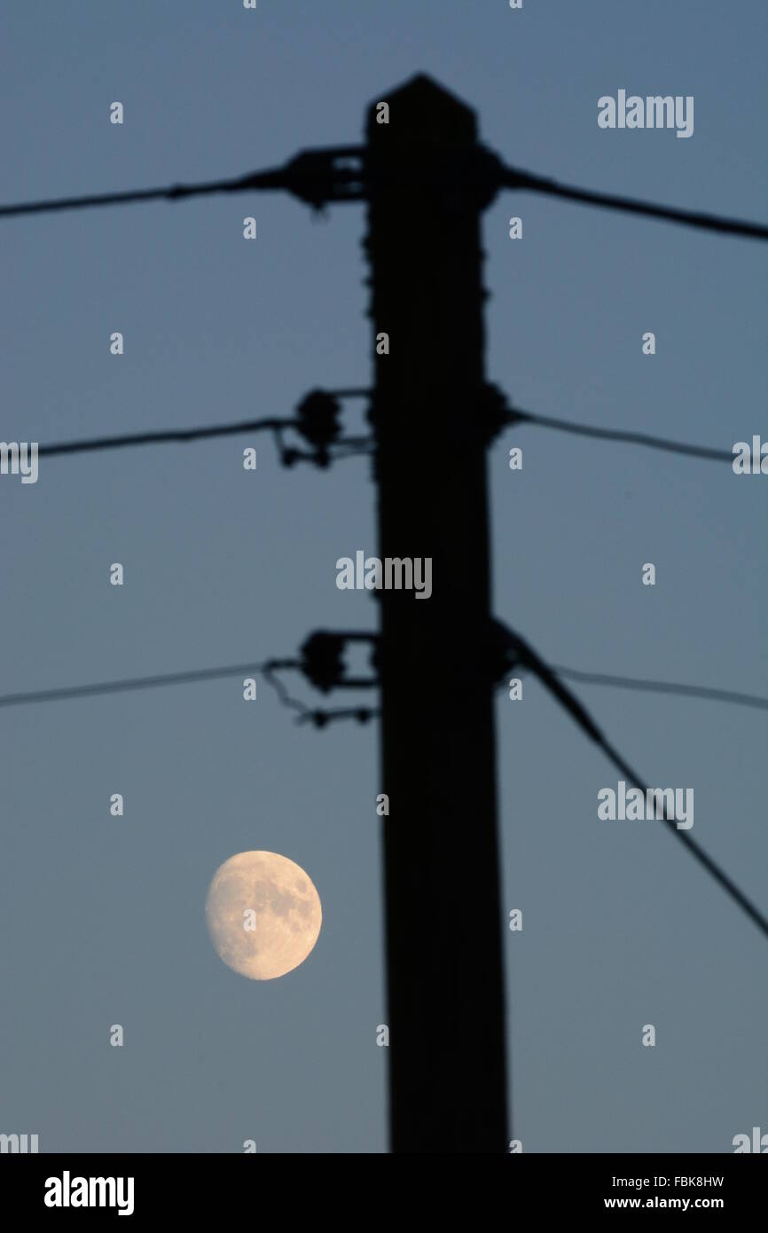 Moon with Telegraph Pole Stock Photo - Alamy