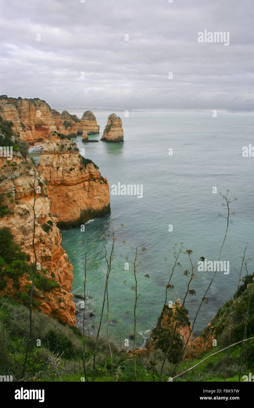 Winter seashore landscape at Lagos, Algarve, Portugal. Stormy day Stock ...