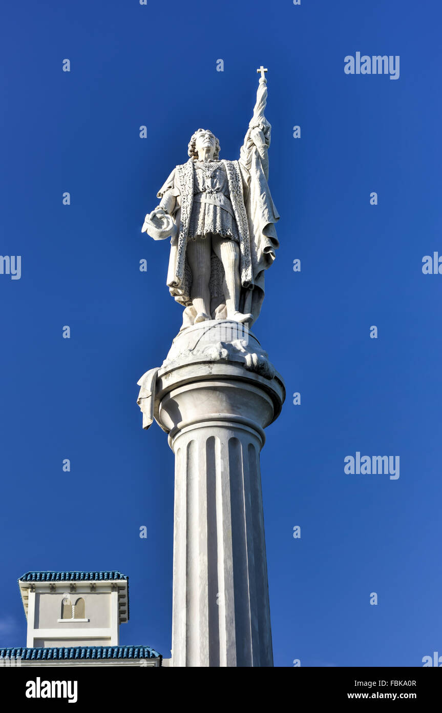 Plaza Colon in Old San Juan, Puerto Rico with a statue of Christopher ...