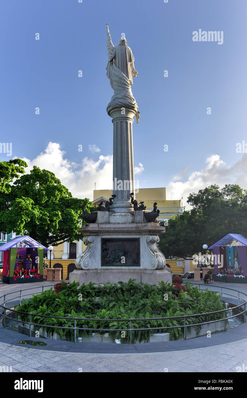 Plaza Colon in Old San Juan, Puerto Rico with a statue of Christopher ...