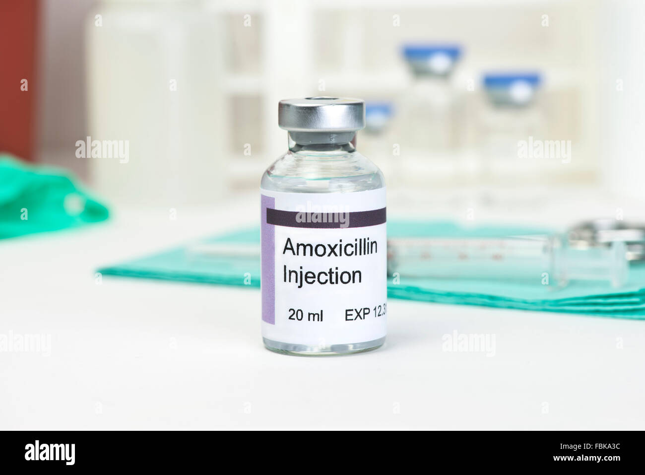 Amoxicillin injection. Label is fictitious, and any resemblance to ...
