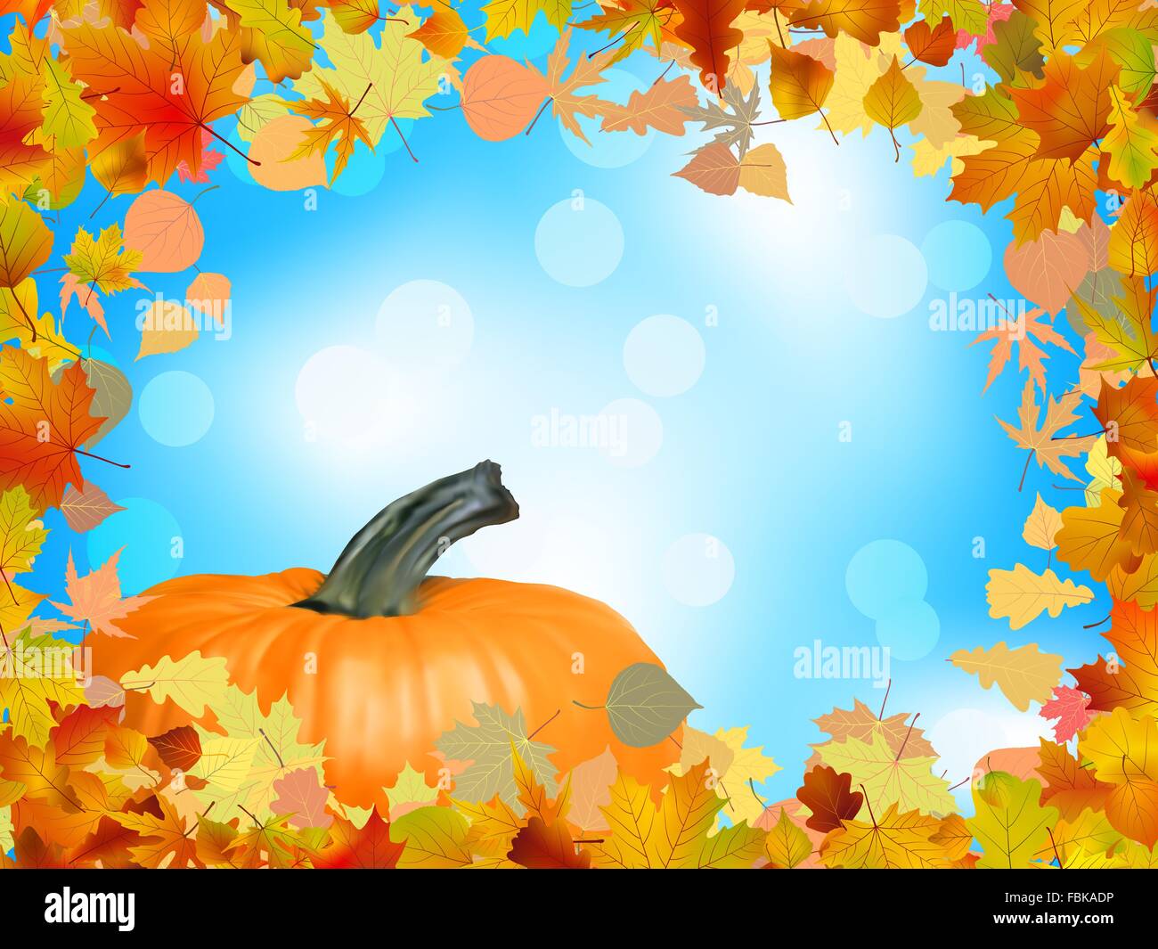 Fall leaves with pumpkin and sky background. EPS 8 Stock Vector Image ...