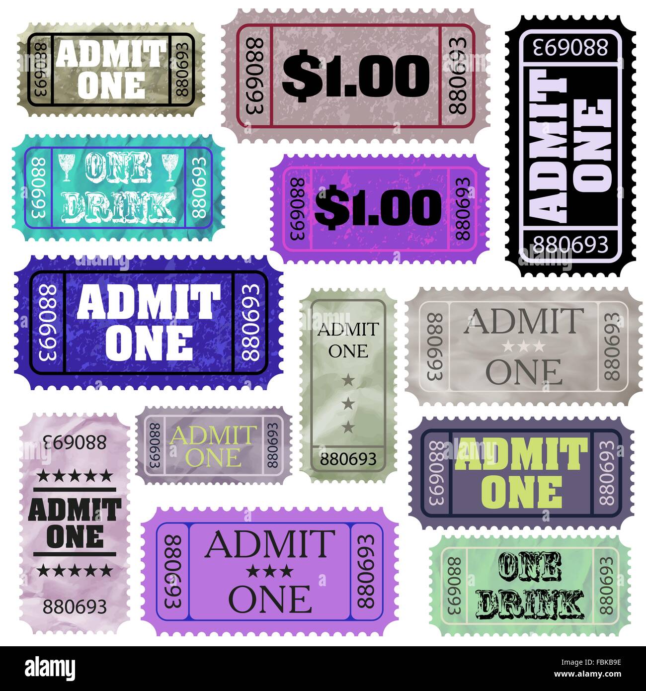 Set of ticket admit one. EPS 8 Stock Vector Image & Art - Alamy