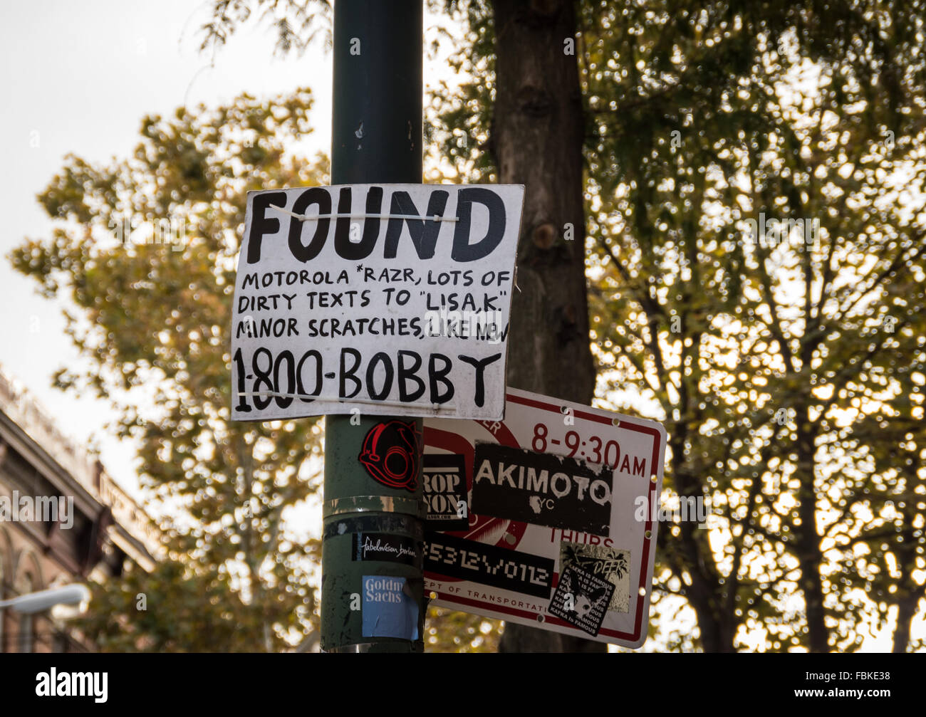 Amusing handwritten sign on a lamppost in Brooklyn: Found Motorola ...