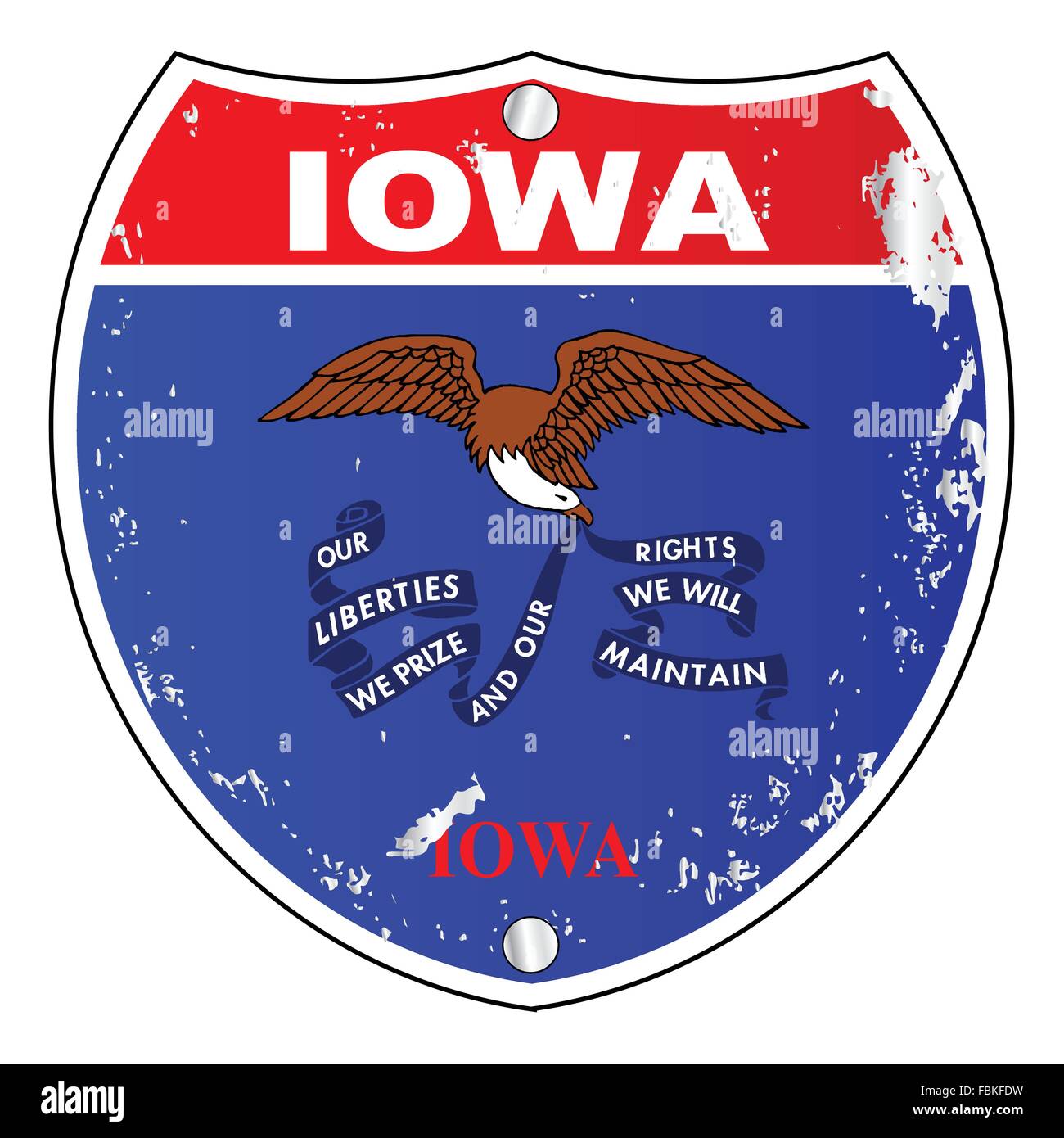 Iowa flag icons as an interstate sign over a white background Stock ...