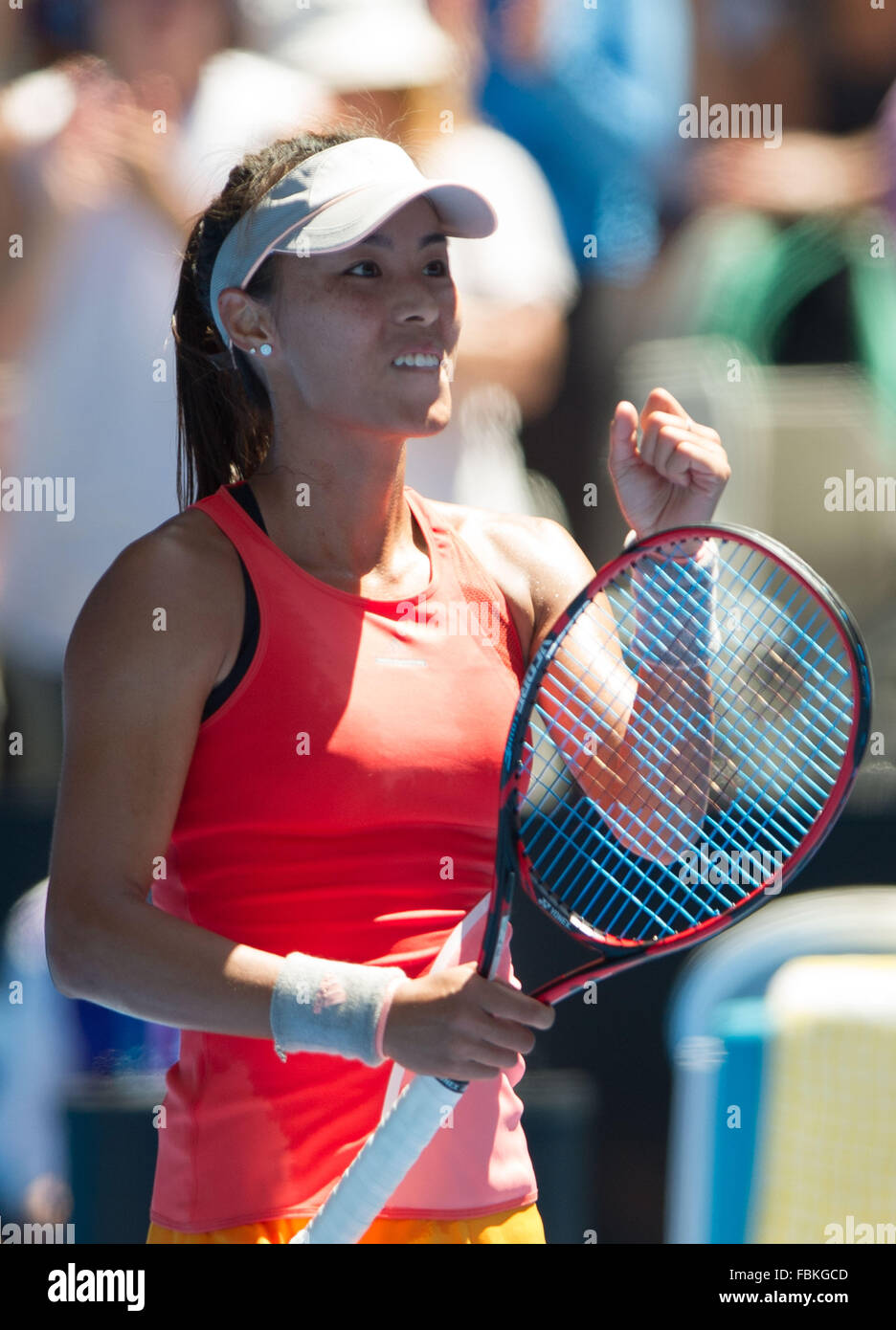 Melbourne, Australia. 18th Jan, 2016. Wang Qiang of China celebrates ...