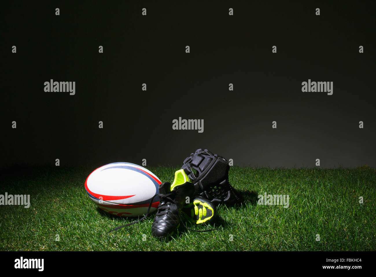 Rugby equipment on grass Stock Photo - Alamy