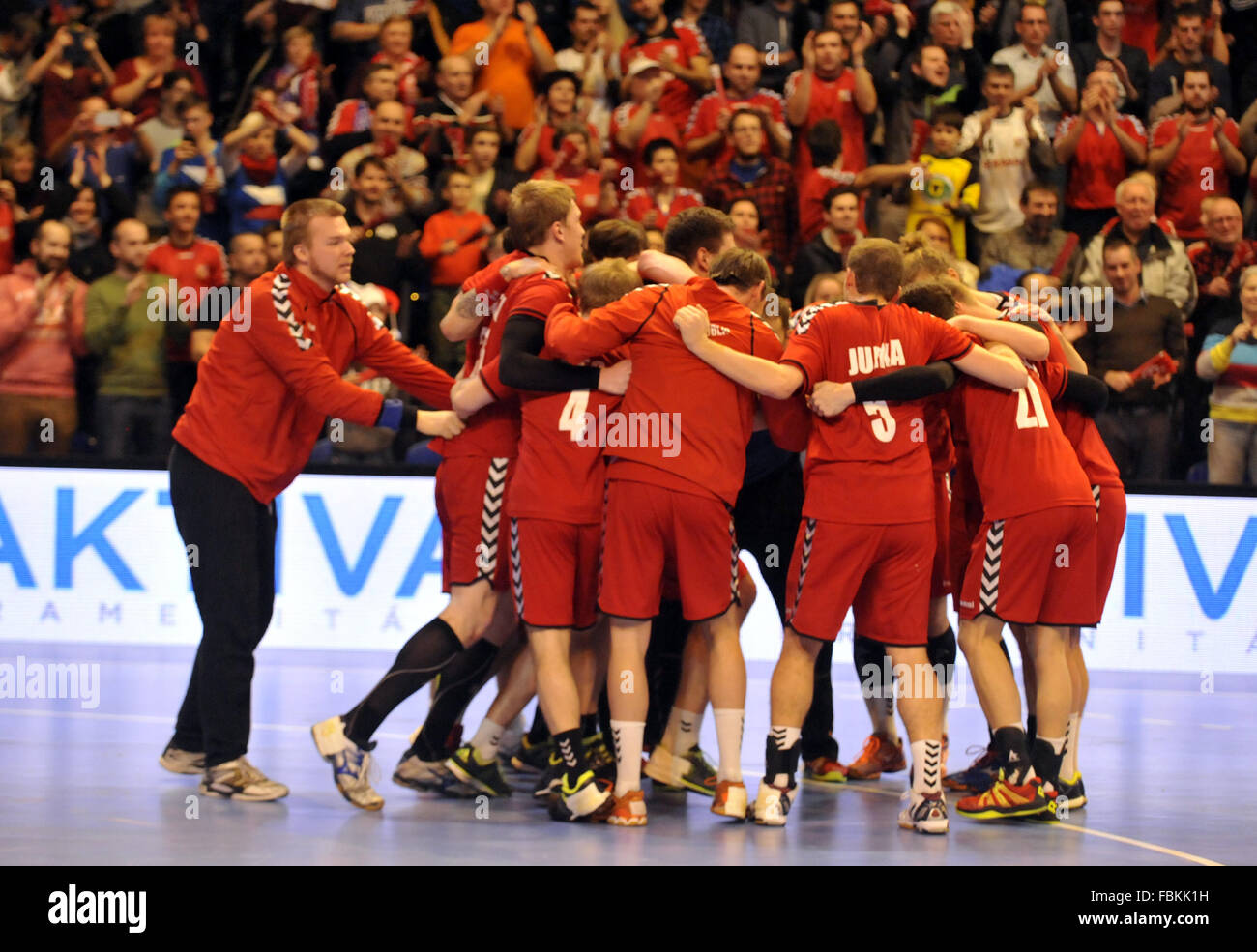 Zlin, Czech Republic. 16th Jan, 2016. Czech team celebrates a victory ...