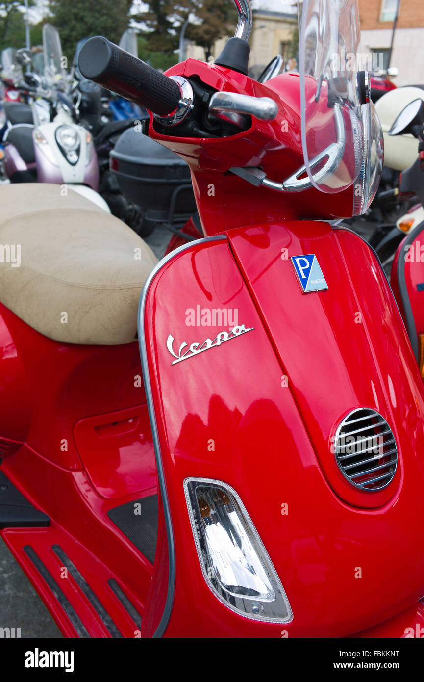 Vespa scooter parked in a motorbike parking area in Siena, Tuscany ...