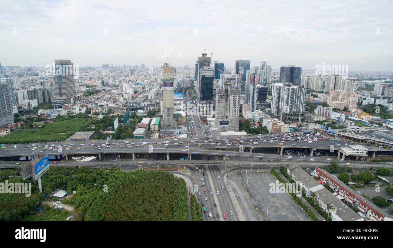 A aerial view of Sirat Expressway toll plaza Bangkok, Thailand looking ...