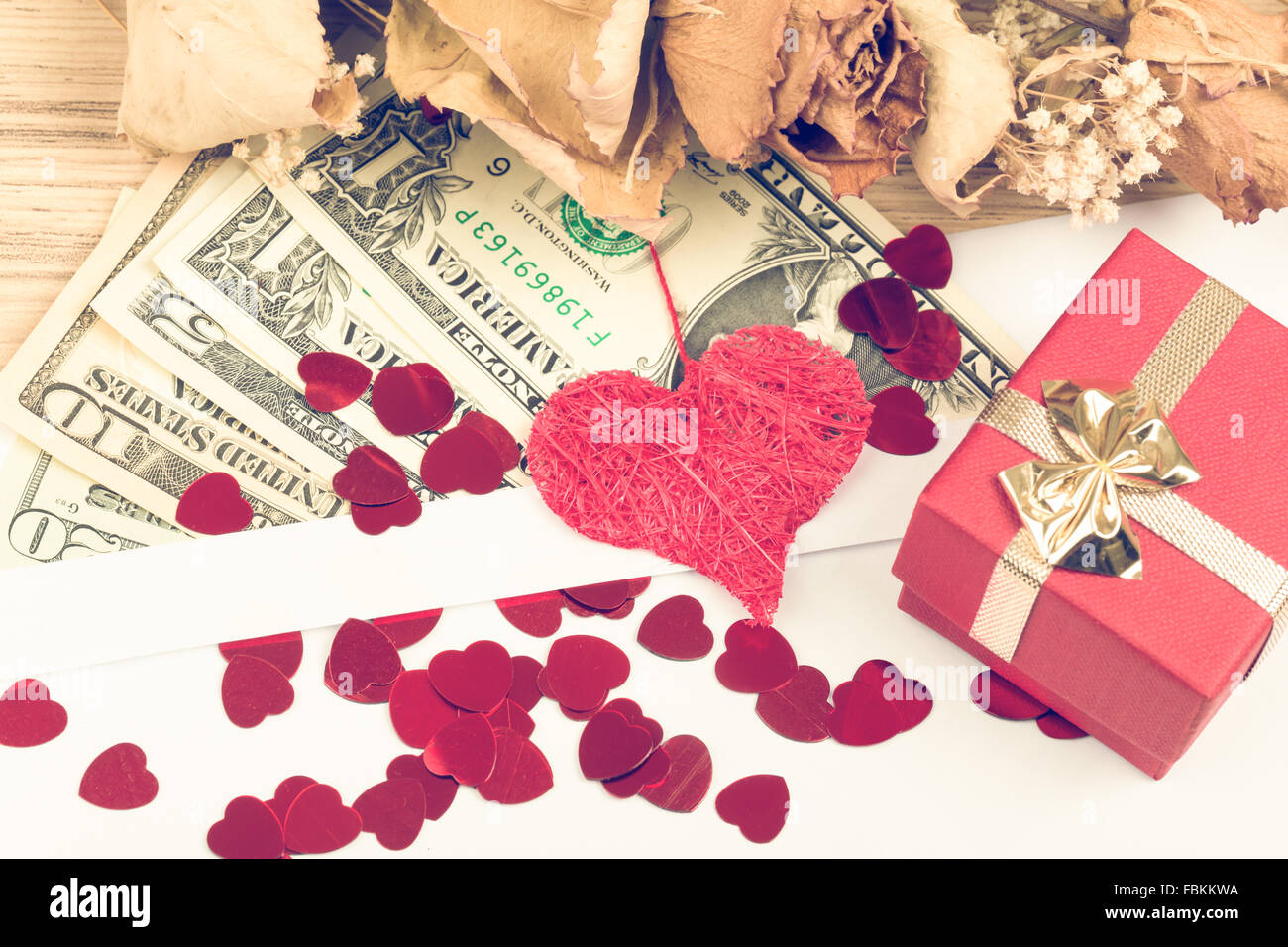 valentine concept with hearts, and us dollar banknotes as valentine ...