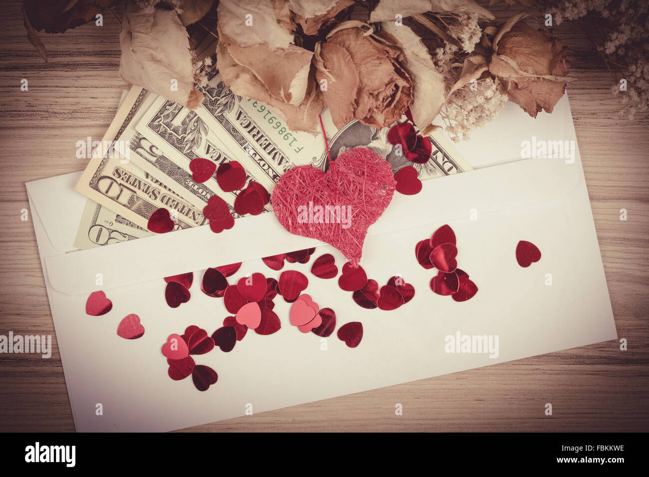 valentine concept with hearts, and us dollar banknotes as valentine ...