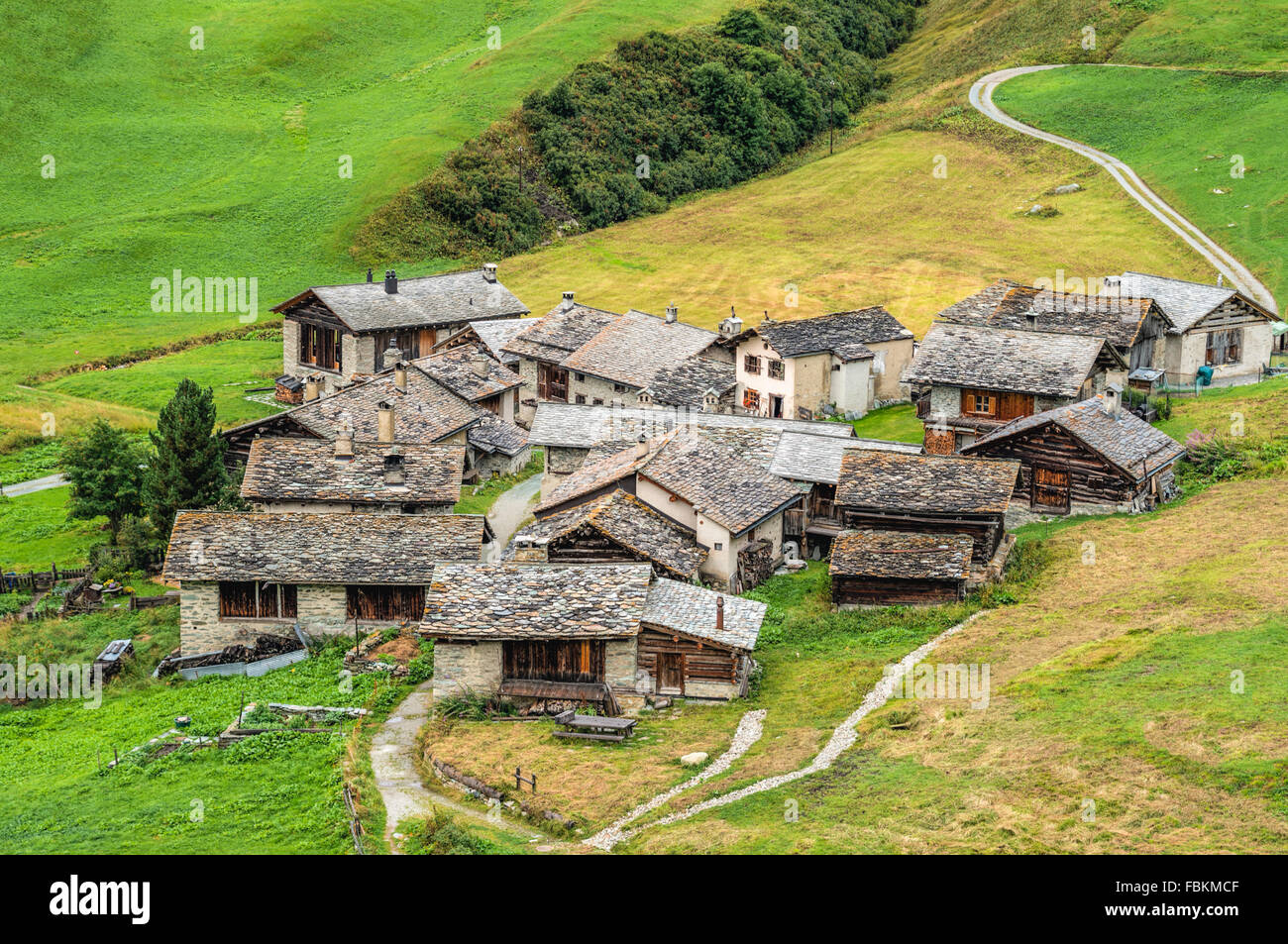 Heidi Village Grevasalvas in Spring, Grisons, Switzerland Stock Photo ...