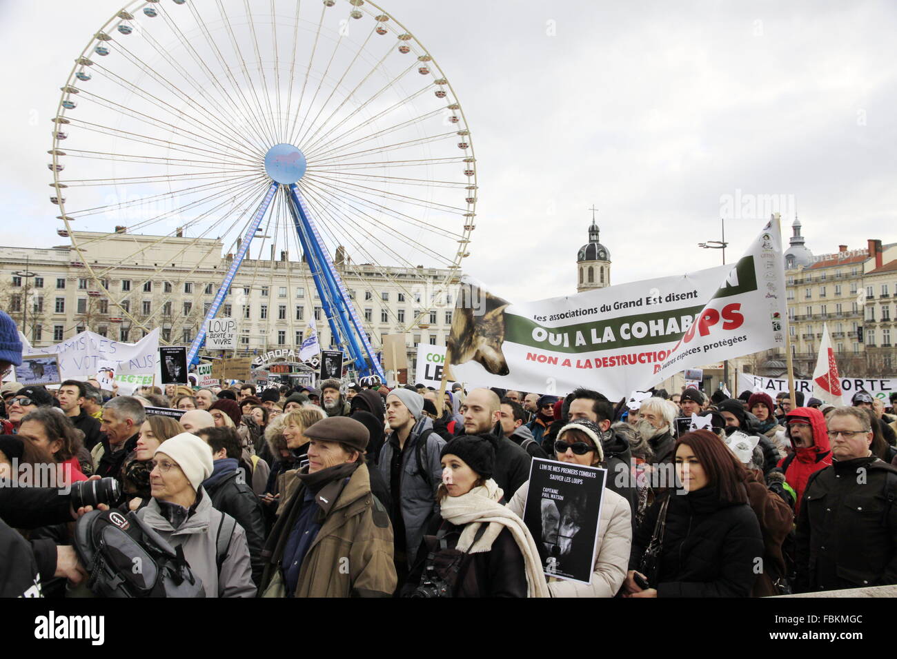Demonstration on Place Bellecour with environmental groups and nature ...