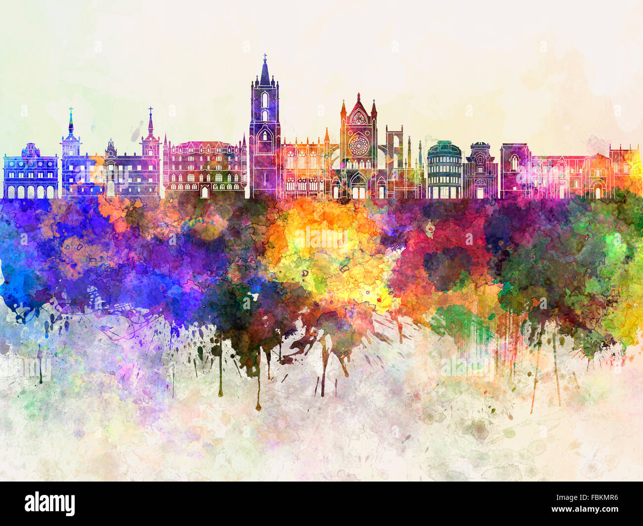 Leon skyline in watercolor background Stock Photo - Alamy