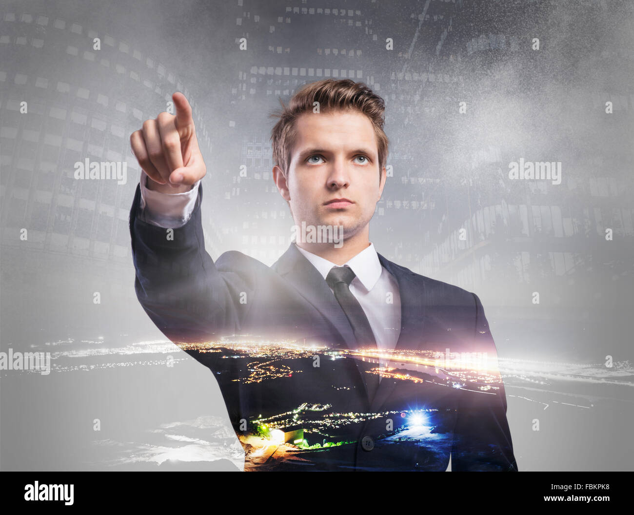 Businessman pointing modern building hi-res stock photography and ...