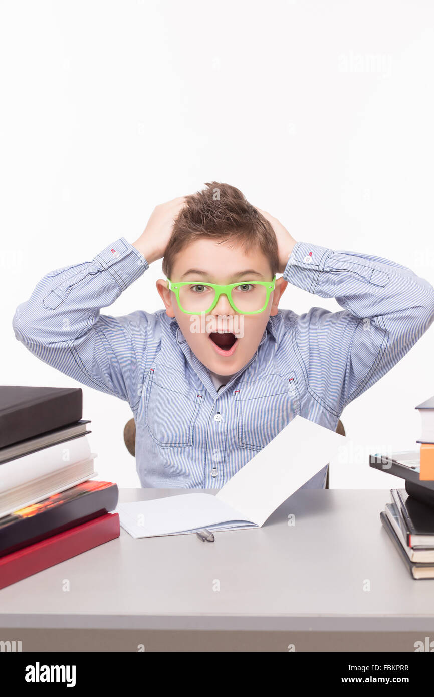 Little business boy screaming Stock Photo - Alamy