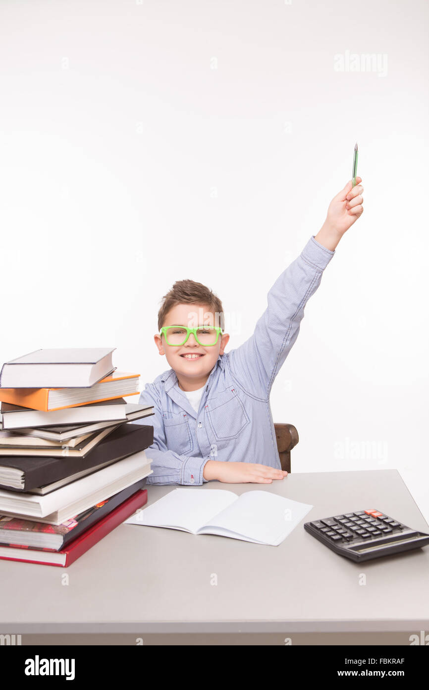 Little business boy showing success Stock Photo - Alamy