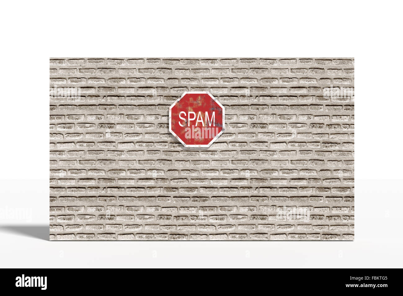 3d rendering of a red Spam traffic sign on brick three-dimensional wall ...