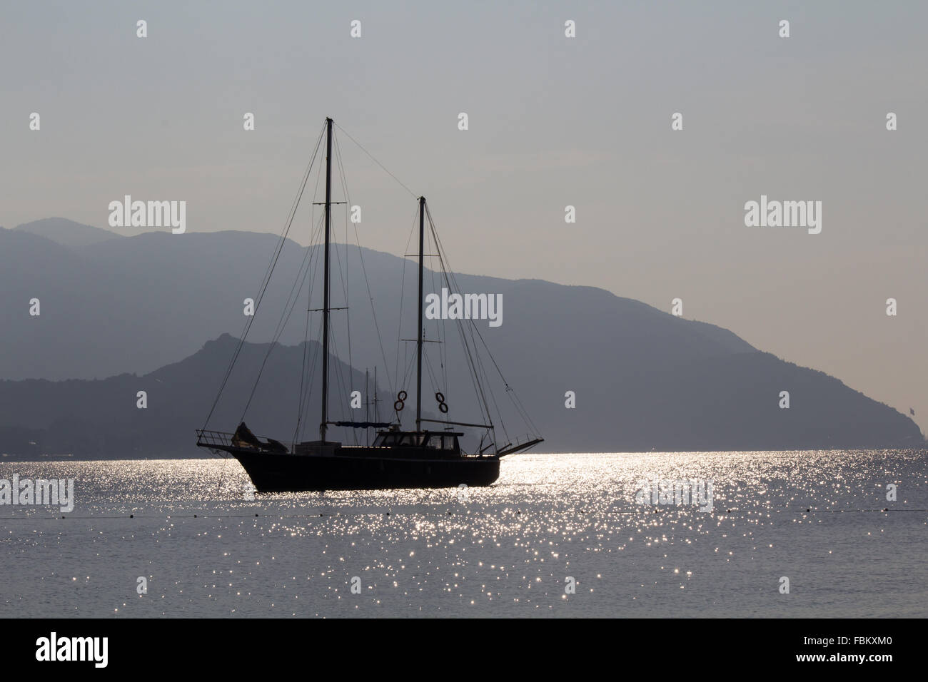 An image of a Turkish boat (Gulet) at anchor in Marmaris bay Stock ...