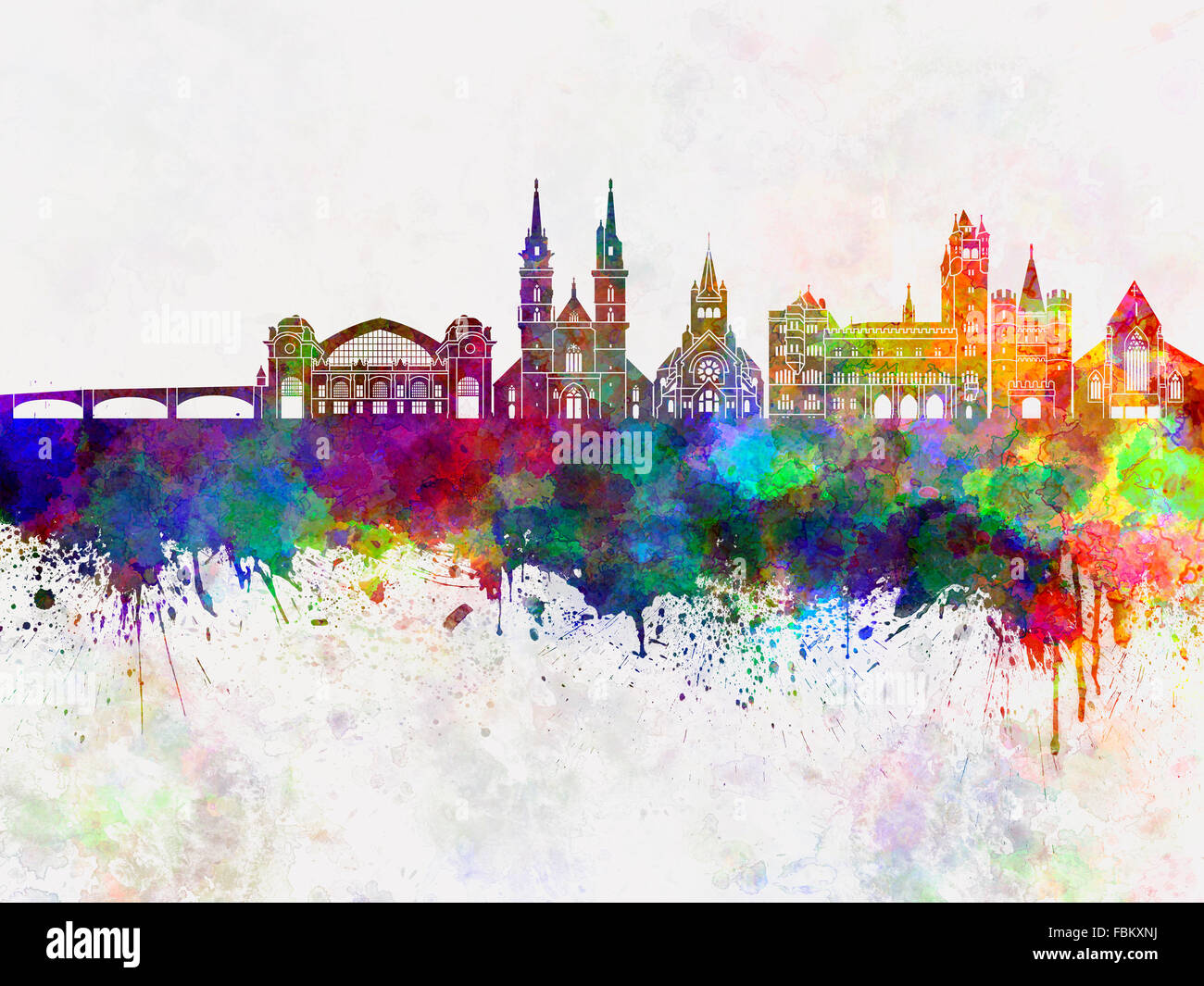 Basel skyline in watercolor background Stock Photo - Alamy