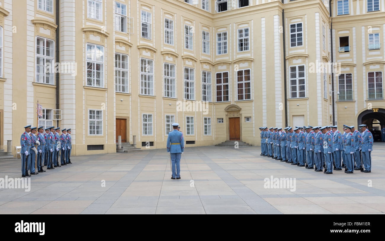 PRAGUE, AUGUST 5: Guard at Prague Castle. At 12 noon of every day is ...