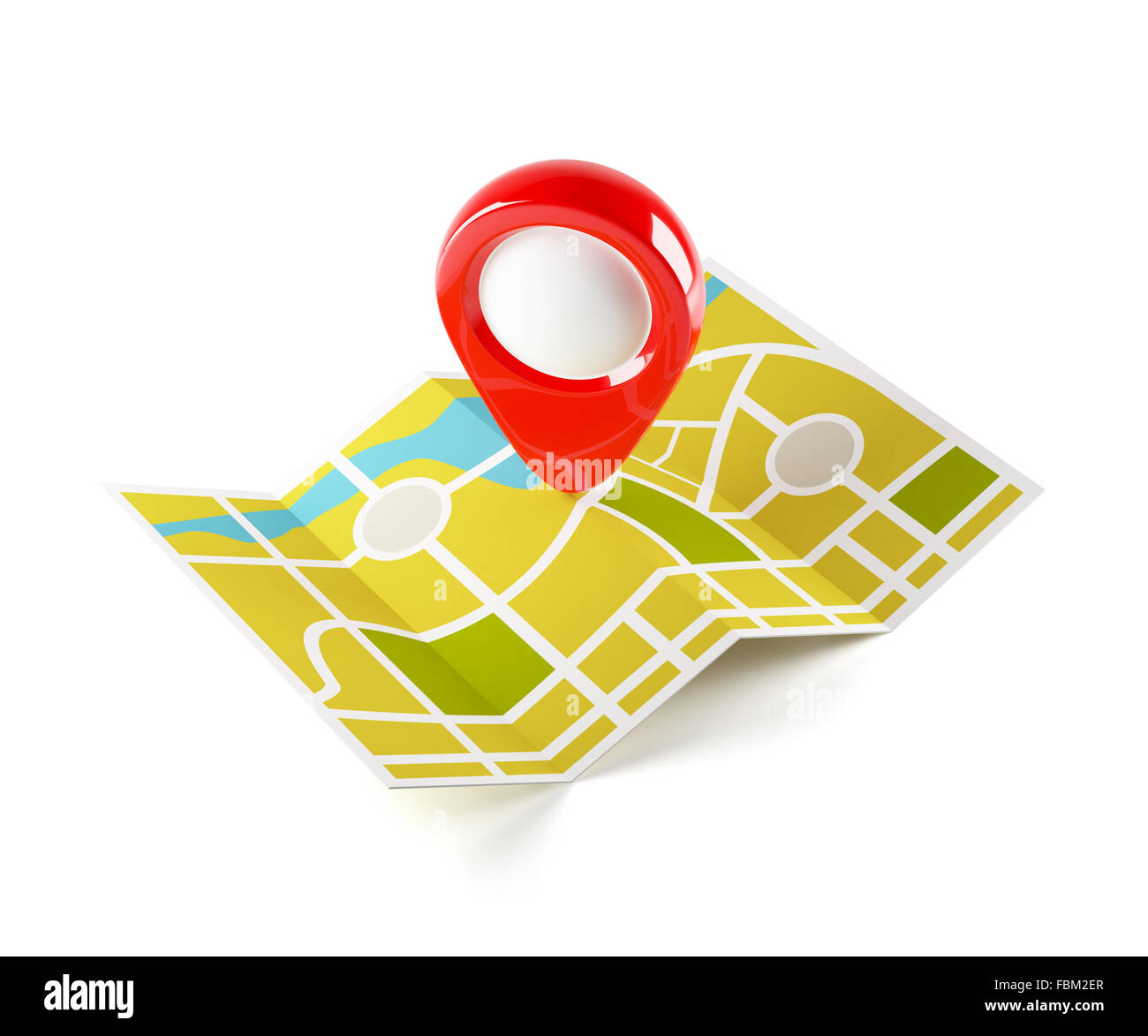 3d illustration of navigation map with guide line. Isolated on white ...