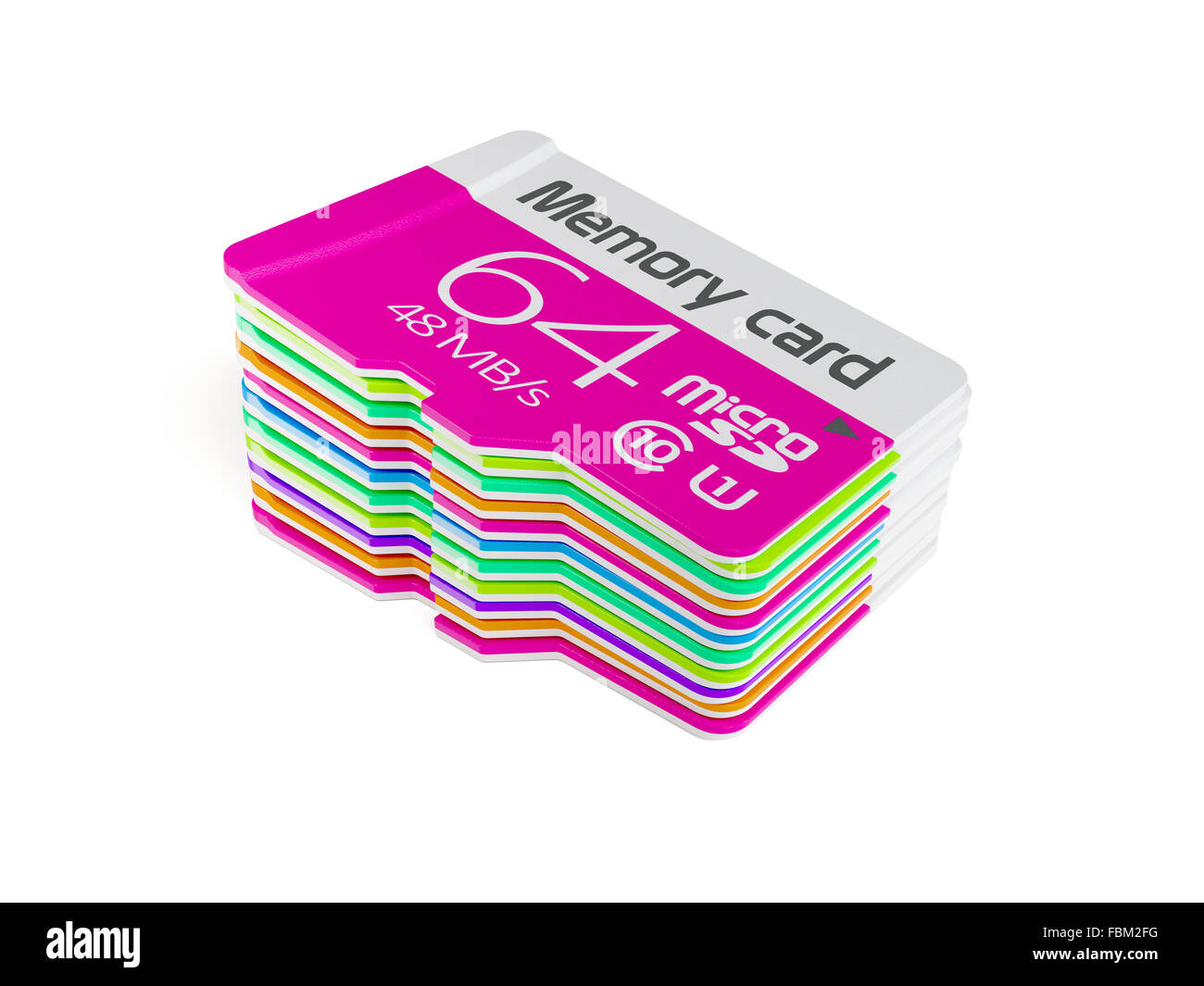 3d rendering of colorful memory micro sd card stack. Isolated on white ...