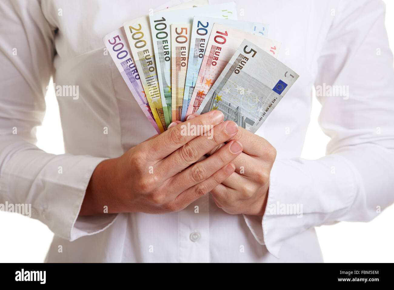 Hands holding colorful fan made of Euro money banknotes Stock Photo - Alamy