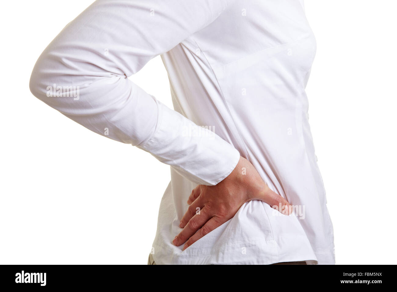 Woman with back pain holding her aching hip Stock Photo - Alamy