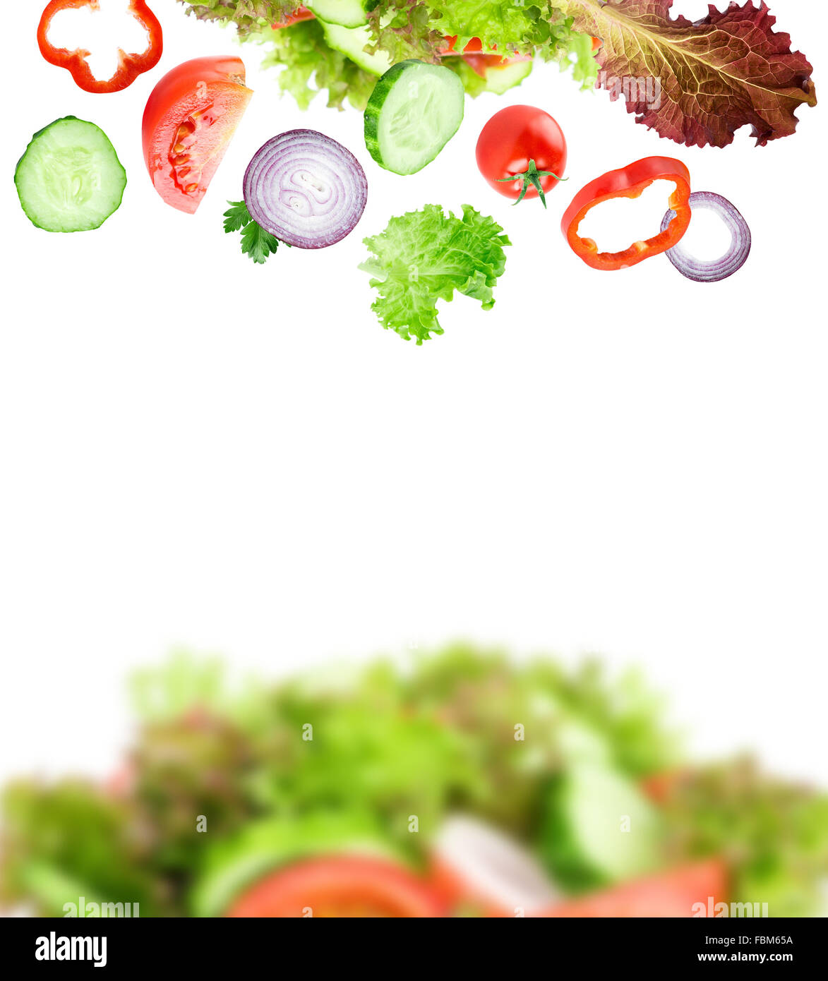 Mixed falling vegetables on white background. Fresh salad Stock Photo ...