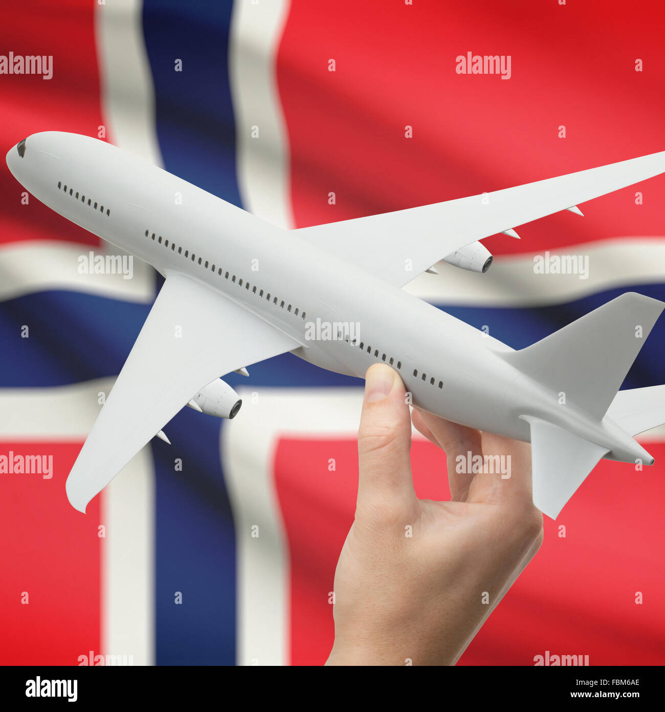 Airplane in hand with national flag on background series - Norway Stock ...