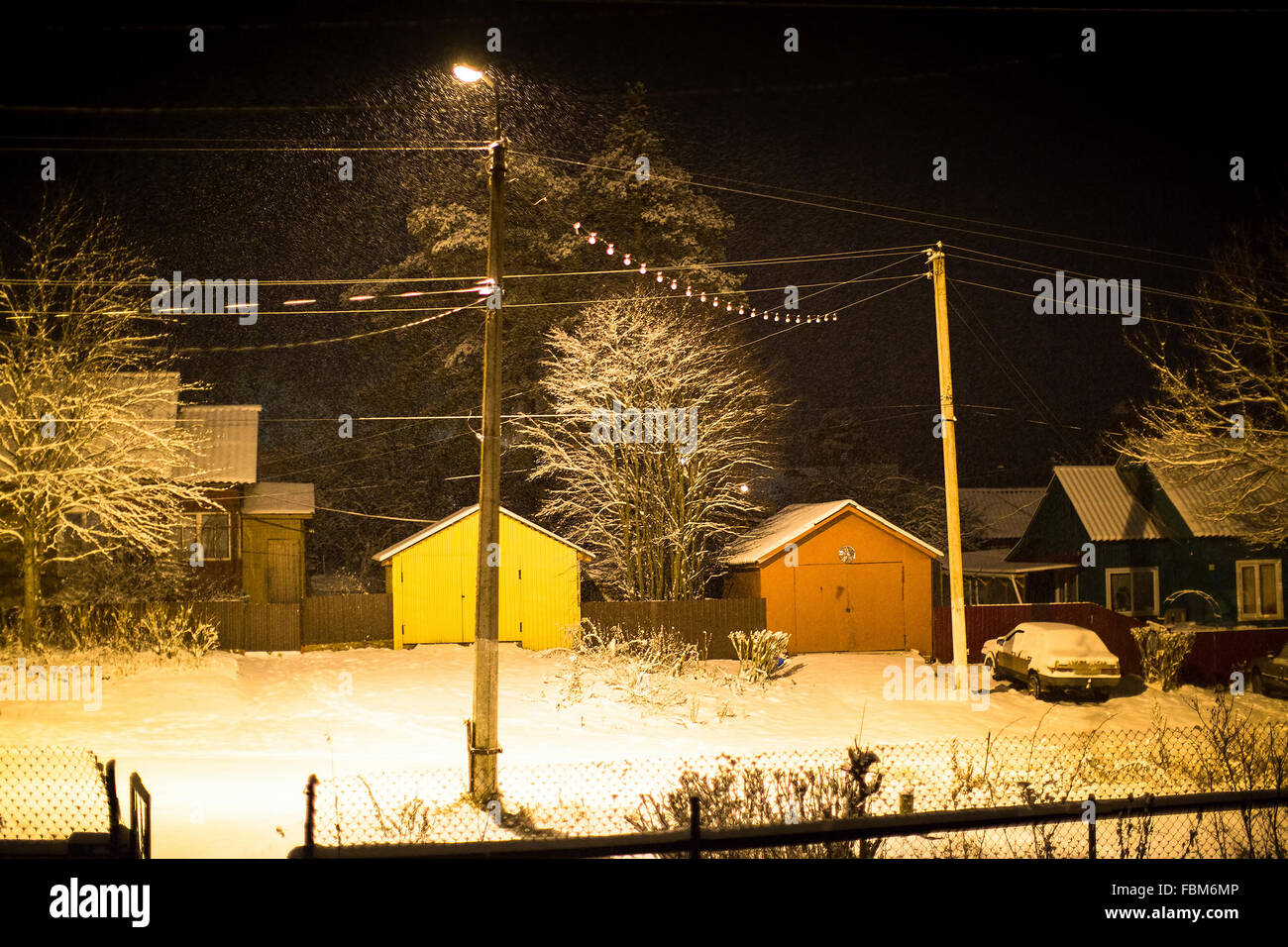 Winter night in a small Russian town Stock Photo - Alamy